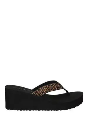 Tommy Hilfiger Th Monogram-print Wedge Flip-flops - Black