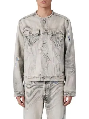 Camper Denim Jacket With Abstract Print And Patch Pockets - Multicolor