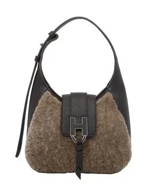 Hogan Shearling And Grained Calfskin Hobo Bag With H Monogram Logo - Brown