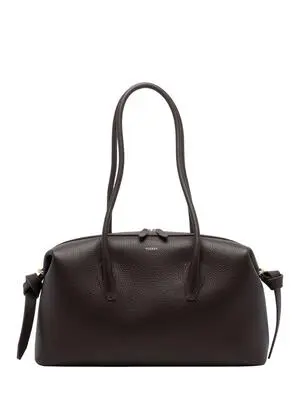 Yuzefi Brioche Grained Calfskin Leather Shoulder Bag With Laminated Logo - Brown