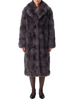 SWORD 6644 Long Single-breasted Faux Fur Coat With A Relaxed Fit - Grey