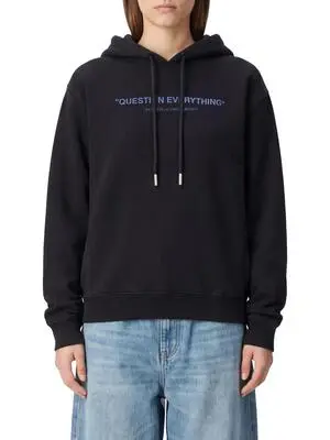 Off-White Relaxed Fit Cotton Hoodie With Slogan Print Blue
