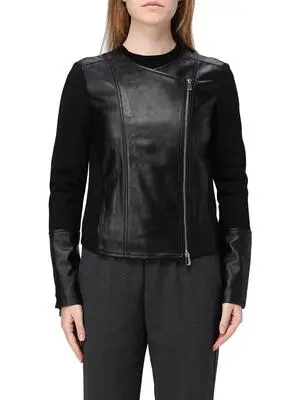 Pinko Cropped Leather Biker Jacket With An Asymmetrical Zip Closure - Black