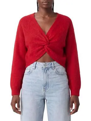 TWINSET V-neck Jumper In A Wool And Cashmere Blend With An Asymmetric Hem - Red