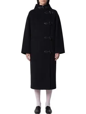 RÓHE Long Duffle Coat In Wool And Cashmere Blend With Padded Hood - Blue