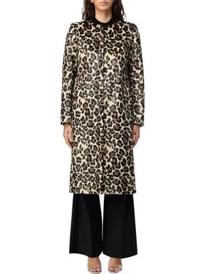 COLLINI MILANO 1937 Long Single-breasted Animalier Pony Hair-effect Coat - Brown