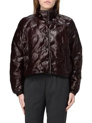 Pinko Short Quilted Waterproof Nylon Puffer Jacket With High Neck - Dark