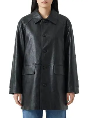 DUNST Knee-length Single-breasted Suede Jacket With Patch Pockets - Black