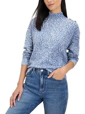 NIC+ZOE Cheetah Print Mock Neck Sweater - Blue Multi