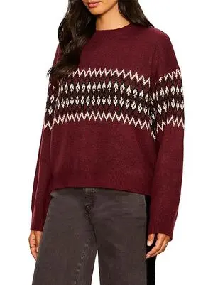 Sanctuary Argyle Crewneck Pullover Sweater - Bordeaux Arglye