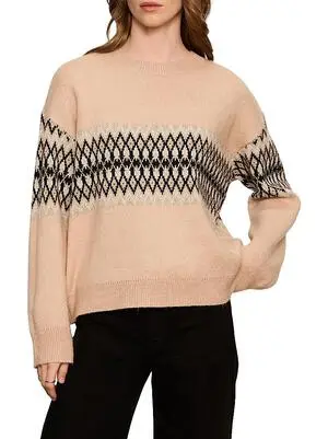 Sanctuary Argyle Crewneck Pullover Sweater - Hazelnut Argyle