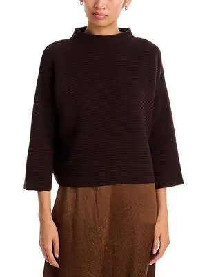 Eileen Fisher Funnel Neck Ribbed Sweater - Coffee