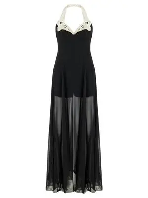 NOCTURNE Embroidery Detail Tulle Maxi Dress Black