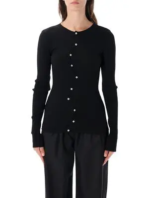OPERASPORT Ribbed Button-front Long Sleeve Cardigan Top - Nero