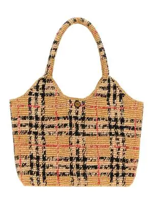 BURBERRY Burberry Embroidered Raffia Mini Margrate Shopping Handbag