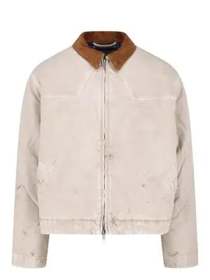 Balenciaga Balenciaga Distressed Zip Front Jacket With Corduroy Collar Beige