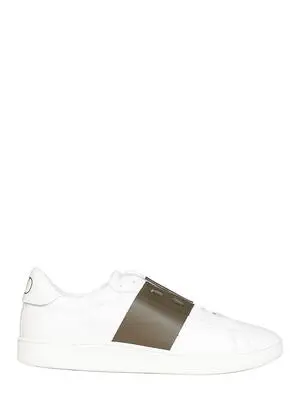 Valentino Garavani White And Bark Khaki Calfskin Open Royco Sneakers - Multicolor