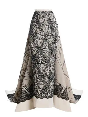 WIEDERHOEFT Train-back Chantilly Lace Maxi Skirt - Black