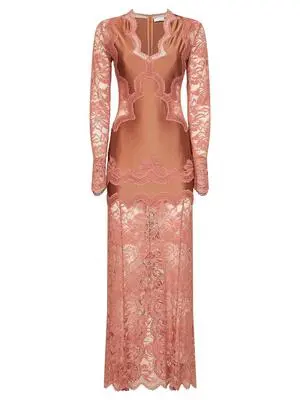 Rabanne New Caramel Jersey And Lace Midi Dress - Multicolor
