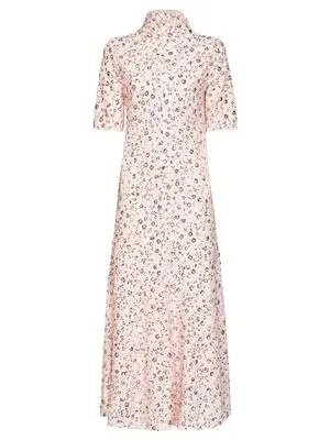 Rabanne Pink All-over Floral Embroidery Midi Dress - Multicolor