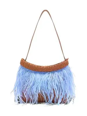 Staud Winslow Feather-trim Bead-embellished Shoulder Bag Blue