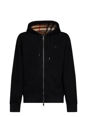 Burberry Black Cotton Zip-up Hoodie With Check-lined Hood - Multicolor
