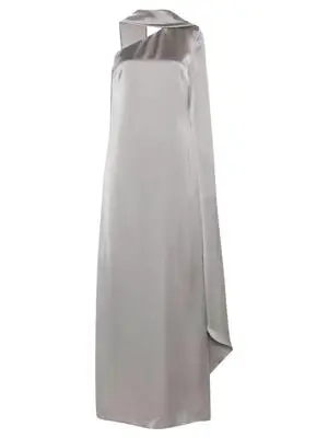 Solace London Newman One-shoulder Cape Maxi Dress - Silver
