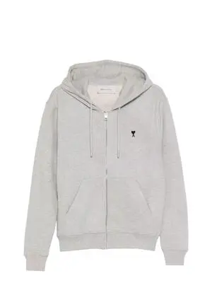 AMI Paris Logo-embroidered Hoodie - Grey