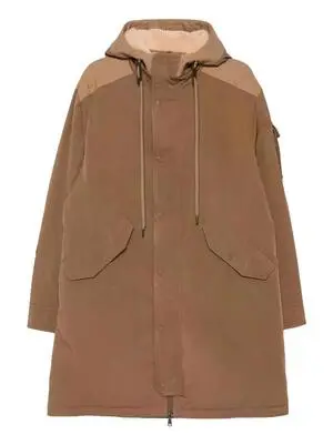 Moncler Hooded Logo-patch Coat - Brown