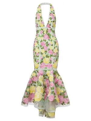 LA FUORI Là Fuori La Roseraie Embroidered Cocktail Dress - Multicoloured