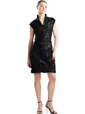 Natori 3d Lace Halter Neck Fit & Flare Dress - Black