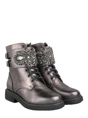 ALMA EN PENA Flat Bootie Rhinestones - Pewter