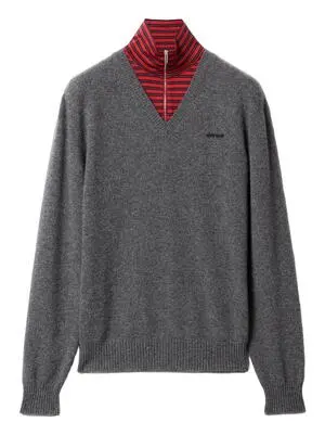 Miu Miu Cashmere And Jersey Sweater Slate Gray/ruby/blue
