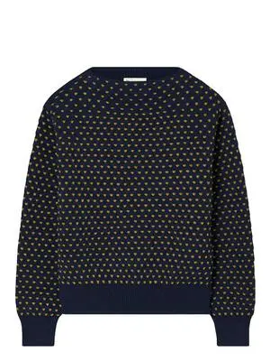 Tory Burch Raffia Embroidered Wool Sweater - Navy / Raffia