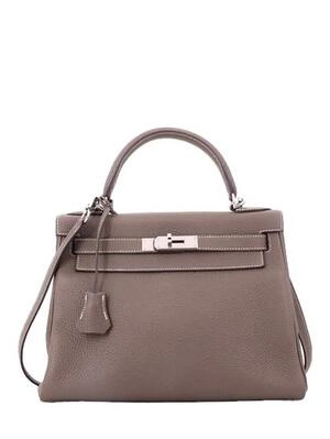Hermès Kelly Handbag Clemence With Palladium Hardware 28 - Grey