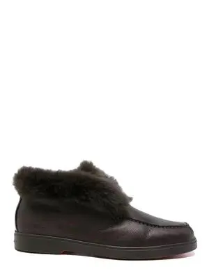 SANTONI Shearling-trim Pebbled Leather Loafers