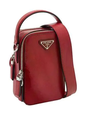 Prada Brique Saffiano Leather Crossbody Bag - Red