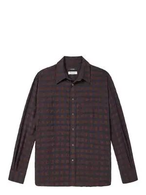 WILLY CHAVARRIA Veterano Puckered Felted Satin-twill And Virgin Wool-blend Shirt - Brown