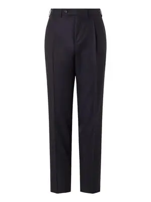 Canali Tapered Pleated Wool-twill Trousers - Blue