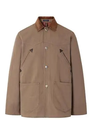 DRAKE'S Leather And Corduroy-trimmed Cotton Duck-canvas Chore Jacket - Brown