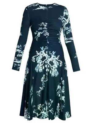 Erdem Long-sleeve Draped Midi Dress Blue