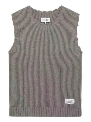 MAISON MARGIELA Frayed-edge Ribbed-knit Vest - Neutrals