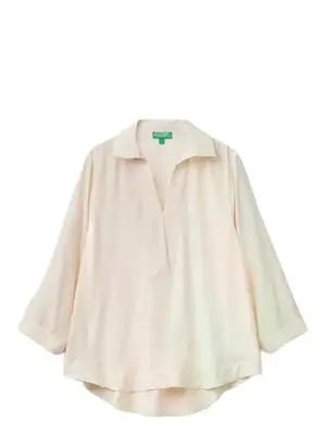 BENETTON V-neck Spread-collar Blouse - Neutrals