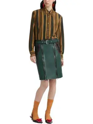 MARNI Deep Green Leather Skirt With Leaf Pockets