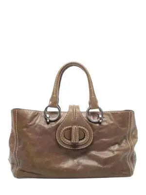 Prada 2000s Contrast-stitch Leather Tote Bag - Brown