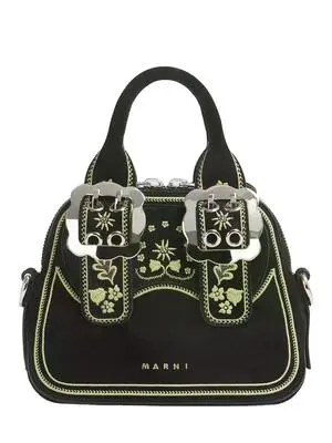 MARNI Black Suede Belte Bag With Embroidery
