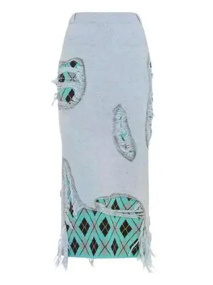 Moschino Argyle-intarsia Distressed-effect Skirt - Blue