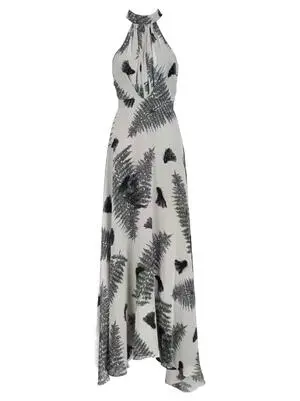 Vintage Leaf-print Halterneck Maxi Dress - Grey