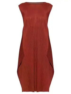 Issey Miyake Monthly Colors September Pleated Sleeveless Midi Dress - Brown