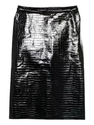TOM FORD Crocodile-effect Belted Midi Skirt